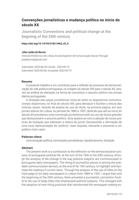 PDF Convenções jornalísticas e mudança política no início do século XX