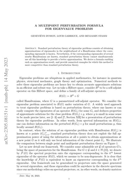 Pdf A Multipoint Perturbation Formula For Eigenvalue Problems