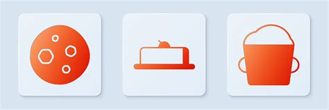초콜릿과 베이커리 그릇 반죽 딸기 치즈 케이크 슬라이스 쿠키 또는 비스킷을 설정합니다 흰색 정사각형 버튼 벡터 굴리기에 대한