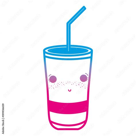 Degraded Line Kawaii Shy Soda In Plastic Cup Stock Vector Adobe Stock