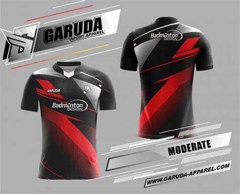 Desain Baju Badminton Moderate Warna Hitam Merah Modern