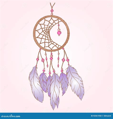 Ethnic Hand Made Feather Dream Catcher Isolated Vector Stock Vector