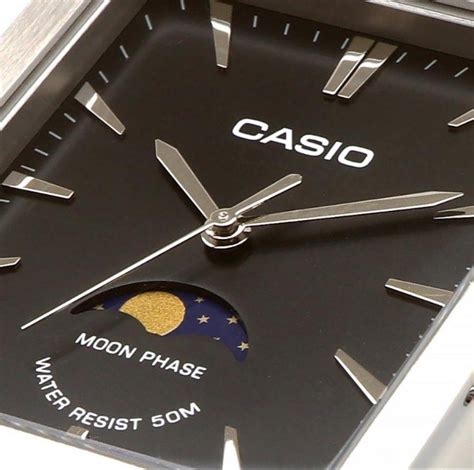Casio Standard Analog Moon Phase Moonphase Stainless Steel Buckle Black Dial Quartz MTP M D A