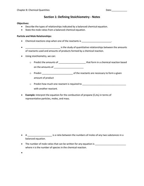 Stoichiometry Notes Mole Ratios And Chemical Equations