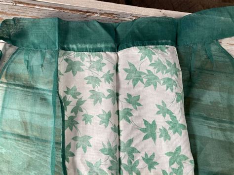 Vintage Hostess Half Apron Sheer Green Organza White Waffle Weave Ivy