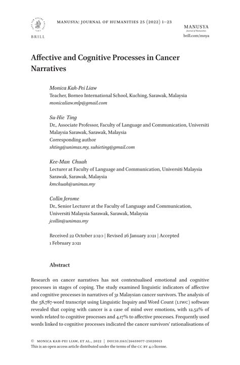 PDF Affective And Cognitive Processes In Cancer Narratives