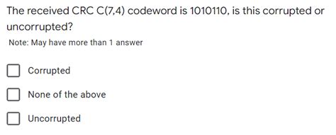 Solved The Received CRC C Codeword Is Is This Chegg Com