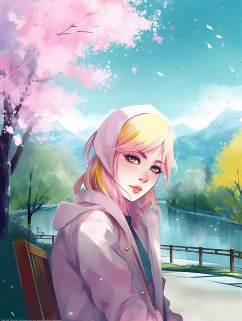 Premium Ai Image Anime Girl Sitting On A Bench In A Park With A