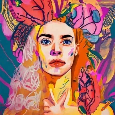 Artistic Portrait Of A Young Woman With Vibrant Boho Style Backdrop