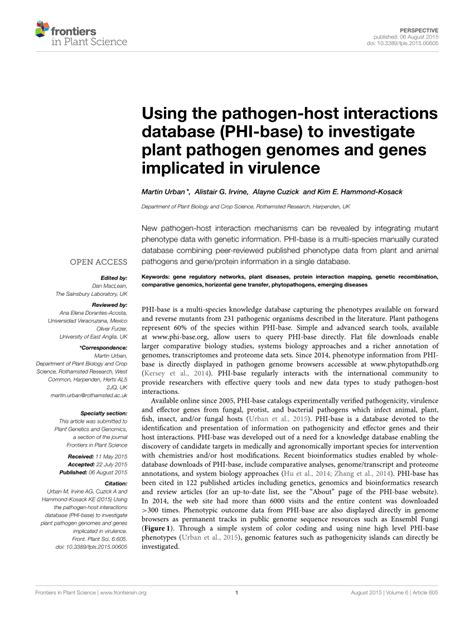 Pdf Using The Pathogen Host Interactions Database Phi Base To Investigate Plant Pathogen