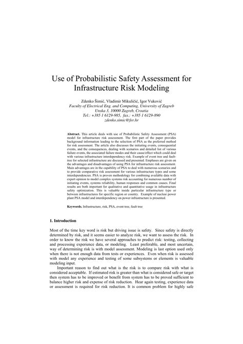 Pdf Use Of Probabilistic Safety Assessment For Infrastructure Risk