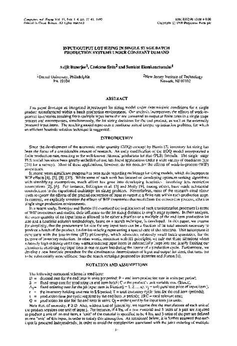 Pdf Inputoutput Lot Sizing In Single Stage Batch Production Systems Under Constant Demand