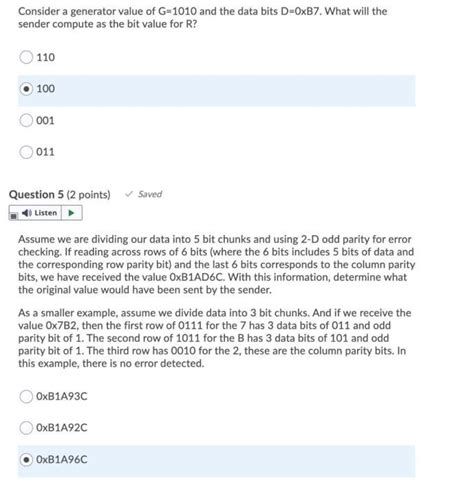 Solved Consider A Generator Value Of G1010 And The Data