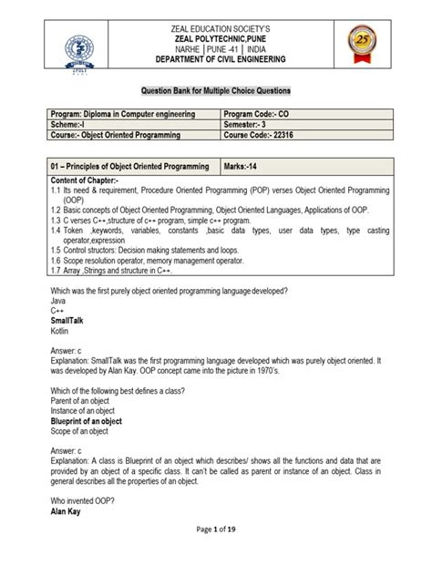 Oop Mcqs Final Converted Pdf Object Oriented Programming Class