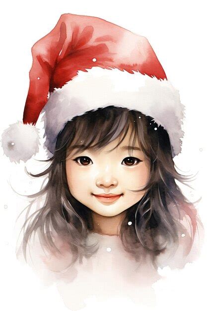 Premium Ai Image Small Girl In A White Background Wearing A Christmas Hat