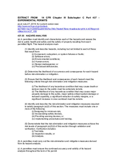 Extract From 14 Cfr Chapter Iii Subchapter C Part 437 Experimental Permits Skybrary Aviation