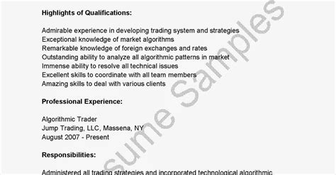 Resume Samples Algorithmic Trader Resume Sample Resume Samples Algorithmic Trader Resume Sample