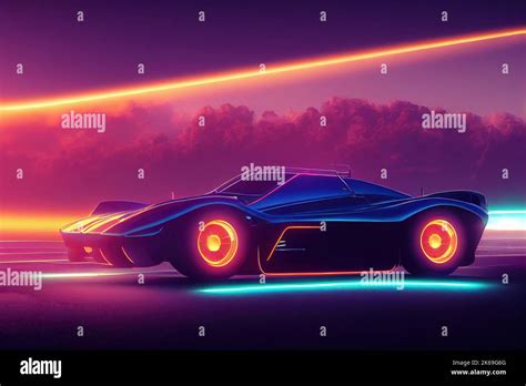 Futuristic Retro Wave Synth Wave Car Retro Sport Car With Neon