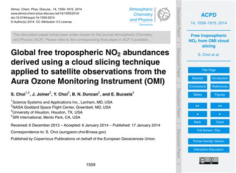 Pdf Global Free Tropospheric No2 Abundances Derived Using A Cloud Slicing Technique Applied To