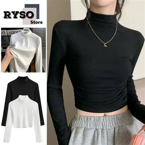 Áo Croptop Tay Dài Cổ Lọ Nữ Ôm Body Chất Tốt Áo Thun kiểu nữ crt dài