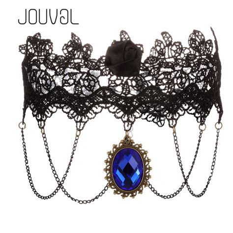 Aliexpress Buy JOUVAL Collares Sexy Gothic Choker Black Lace Neck Chokers Necklace