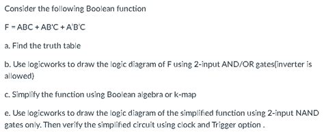 Consider The Following Boolean Function F Abc