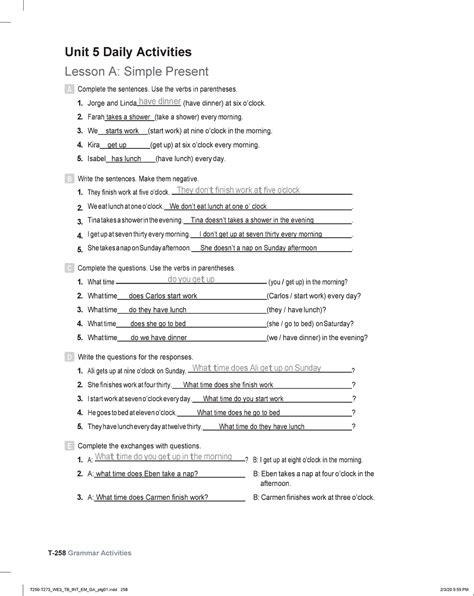 World English 3e Level Intro Grammar Activities Unit 5 Lesson A Unit