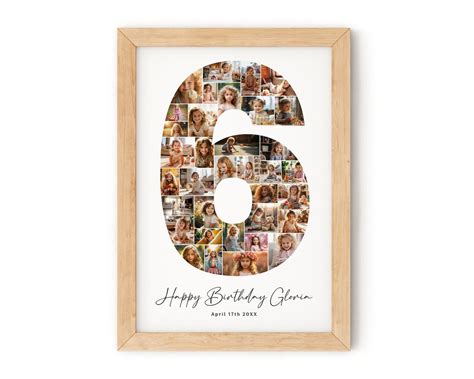 Birthday Number 6 Photo Collage Birthday Gift Sixth Birthday Photo Milestone Sign Editable