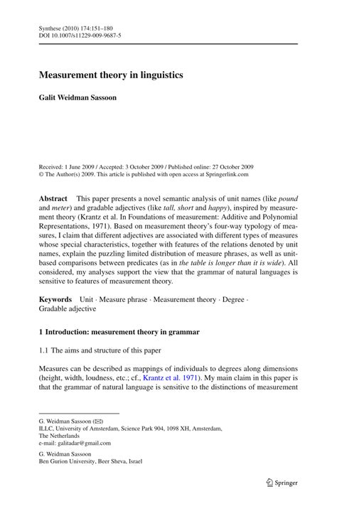 Pdf Measurement Theory In Linguistics