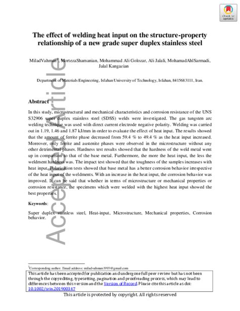 Pdf The Effect Of Welding Heat Input On The Structureproperty