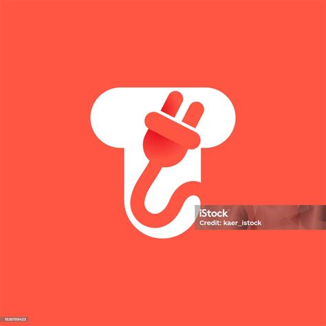 전기 플러그 로고가 있는 문자 T 네거티브 스페이스 기술 아이콘입니다 전력 에너지 브랜드 개념입니다 경제에 대한 스톡 벡터 아트 및 기타 이미지 Istock