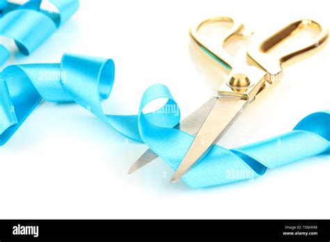 Satin Ribbon Curled Around Scissors Isolated On White Stock Photo Alamy