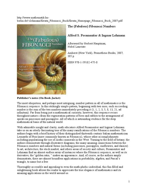 Errata Homepage Fibonacci Buch 2008 Feb Pdf Numbers Teaching