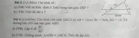 Bài điểm Cho hình vẽ a NB Viết hệ thức định lí Talet trong tam giác DEF b TH