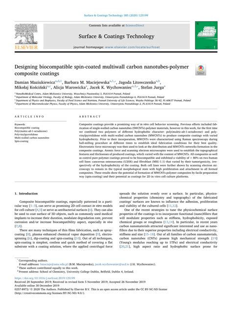 Pdf Designing Biocompatible Spin Coated Multiwall Carbon Nanotubes