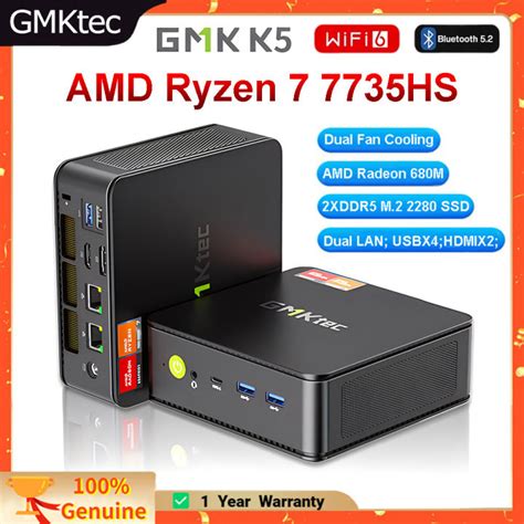 GMKtec K5 Mini PC AMD Ryzen 7 7735HS Mini PC Radeon 680M Window 11 Pro DUAL DDR5 4TB SSD TypeC