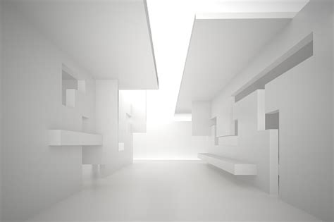3d 그림입니다 존재 하지 않는 건물의 화이트 인테리어입니다 0명에 대한 스톡 사진 및 기타 이미지 0명 3차원 형태