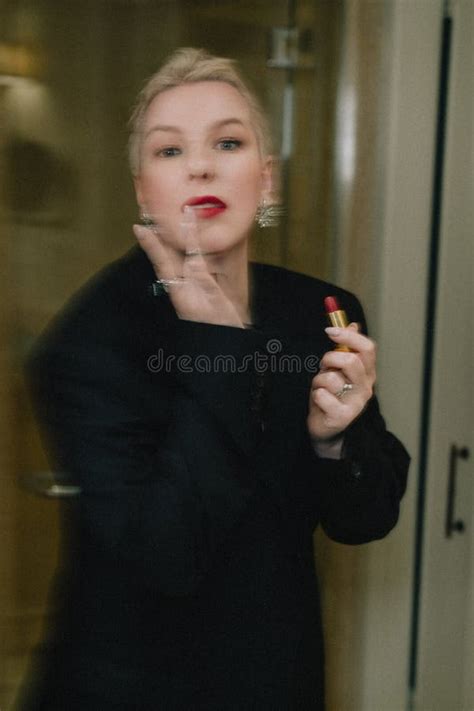 Woman With Red Lipstick Embodies Elegance Femininity Glamour And