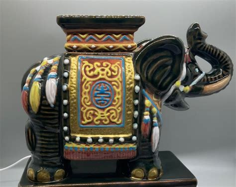 Vintage Asian Ceramic Elephant Statue Plant Stand Book End Decor Etsy