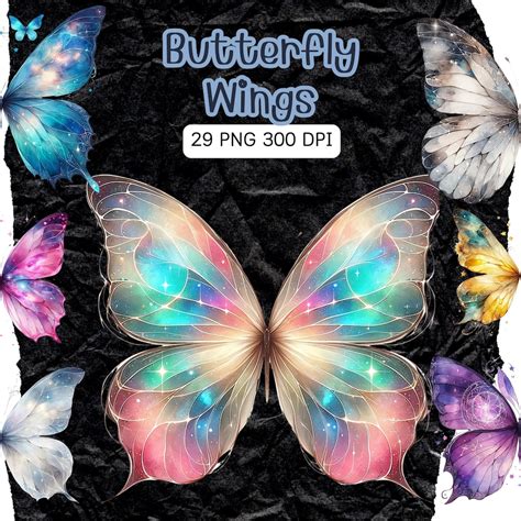 Butterfly Wings Clipart Digital Png Transparent Overlays Dpi Fantasy Scrapbooking