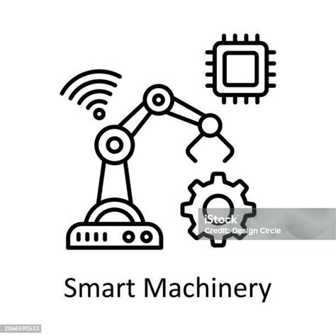 스마트 기계 벡터 윤곽선 아이콘 디자인 그림입니다 흰색 배경의 제조 단위 기호 Eps 10 파일 공장 산업 건물에 대한 스톡