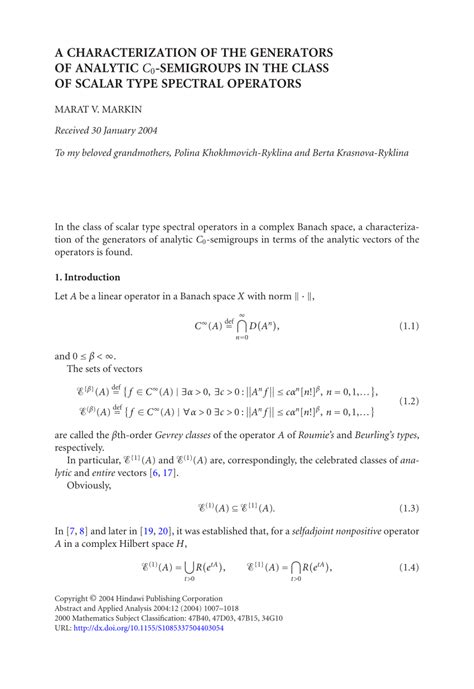 Pdf A Characterization Of The Generators Of Analytic C0 Semigroups In The Class Of Scalar Type