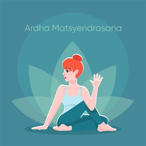 꽤 젊은 여성 기차 요가 아사나 Ardha Matsyendrasana는 연꽃 배경으로 바닥에 앉아 프리미엄 벡터
