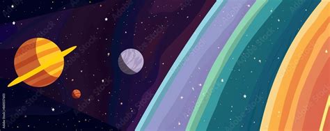 Nebula Flat Design Side View Deep Space Theme Cartoon Drawing Triadic