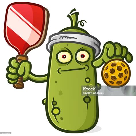 Pickle Zombie Cartoon Character Dropping Pickleball Stock Illustration