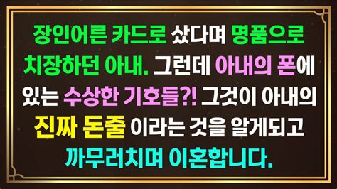 [반전사연]장인어른 카드로 샀다며 명품으로 치장하던 아내 그런데 아내의 폰에 있는 수상한 기호들그것이 아내의 진짜 돈줄이라는