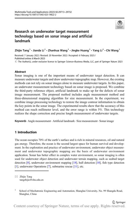 Research On Underwater Target Measurement Technology Based On Sonar Image And Artificial