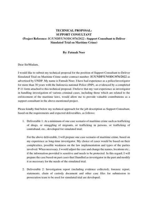 Technical Proposal Support Consultant Fatmah Noer 2022 1 Pdf Human Trafficking Arrest
