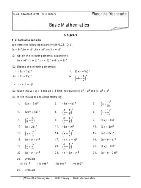 Factorization And Binomial Expansion A Comprehensive Review Of Algebraic Techniques Pdf