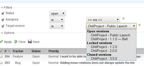 Chiliproject Feature 295 Group Versions In The Issue Filters By
